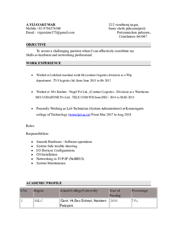 (DOC) Resume vijay | Ranjith Kumar - Academia.edu