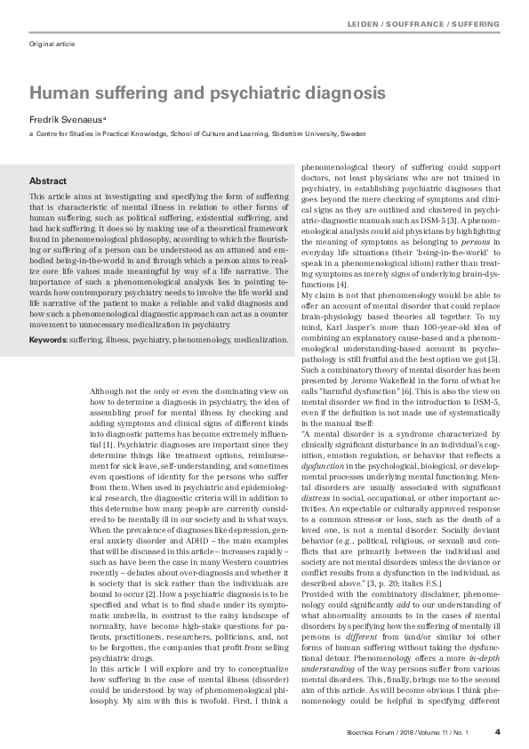 (PDF) Human Suffering and Psychiatric Diagnosis