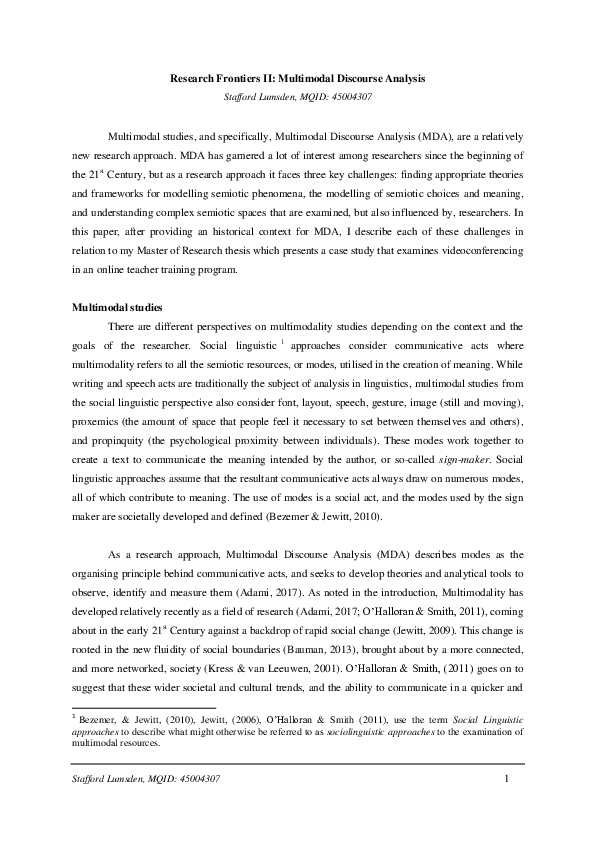 (PDF) Research Frontiers II: Multimodal Discourse Analysis