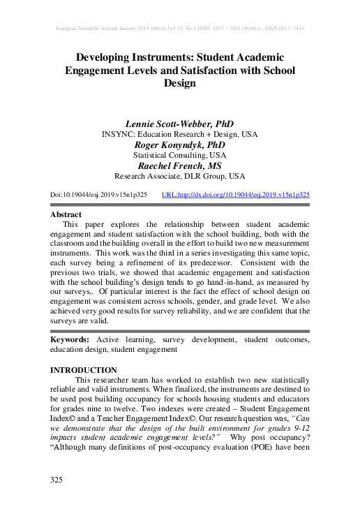 (PDF) Developing Instruments: Student Academic Engagement Levels and ...
