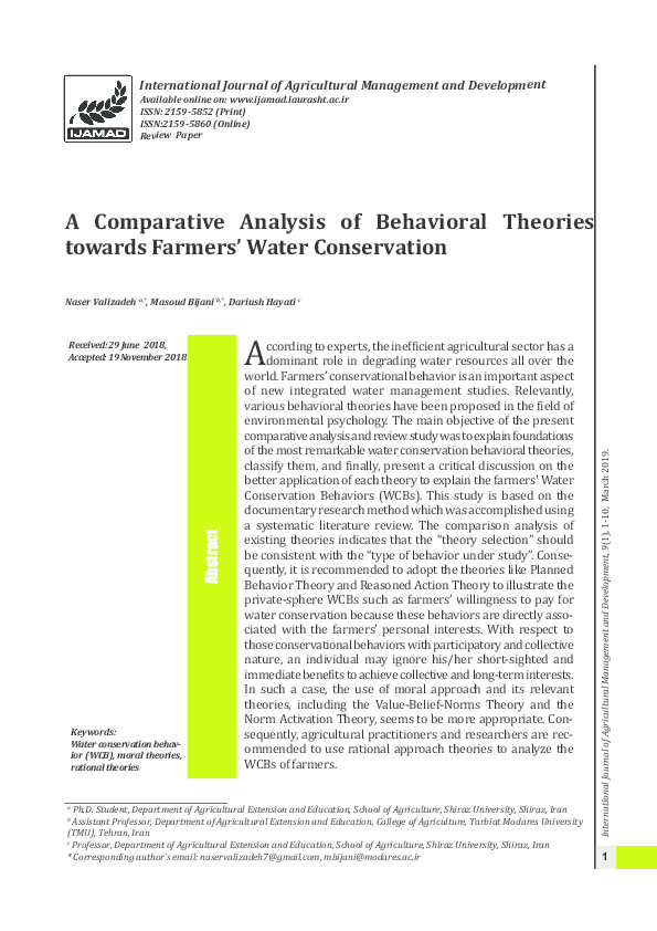 (PDF) A Comparative Analysis of Behavioral Theories towards Farmers ...