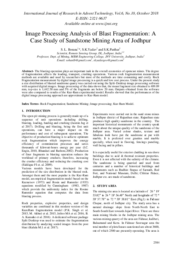 (PDF) Image Processing Analysis of Blast Fragmentation: A Case Study of Sandstone Mining Area of ...
