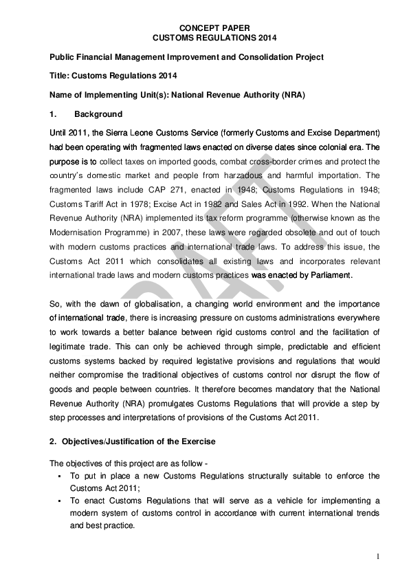 (DOC) CONCEPT PAPER CUSTOMS REGULATIONS
