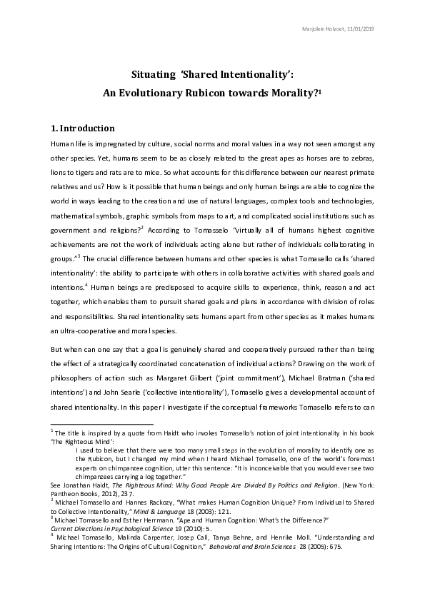 (PDF) Tomasello’s Shared Intentionality