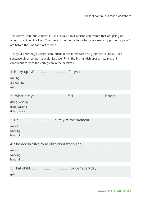 (PDF) Present continuous tense worksheet