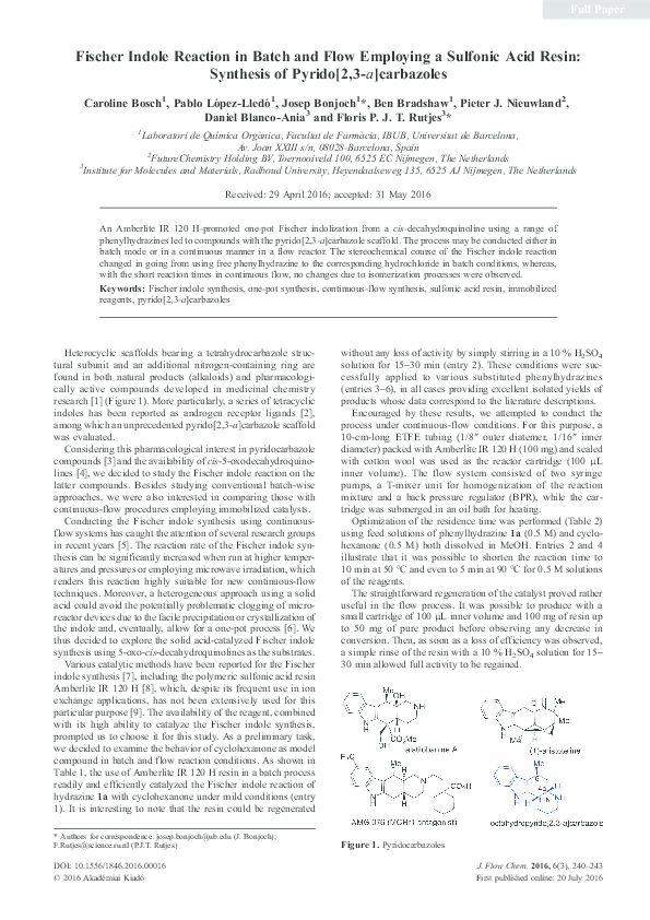 (PDF) Fischer Indole Reaction in Batch and Flow Employing a Sulfonic ...