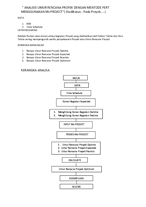 (PDF) ANALISIS PENADWALAN KEGIATAN PROYEK DENGAN METODE PERT.pdf