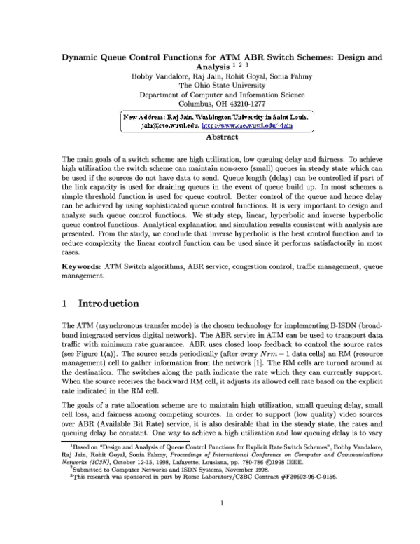 Dynamic Queue Control Functions For Atm Abr Switch Schemes Design And