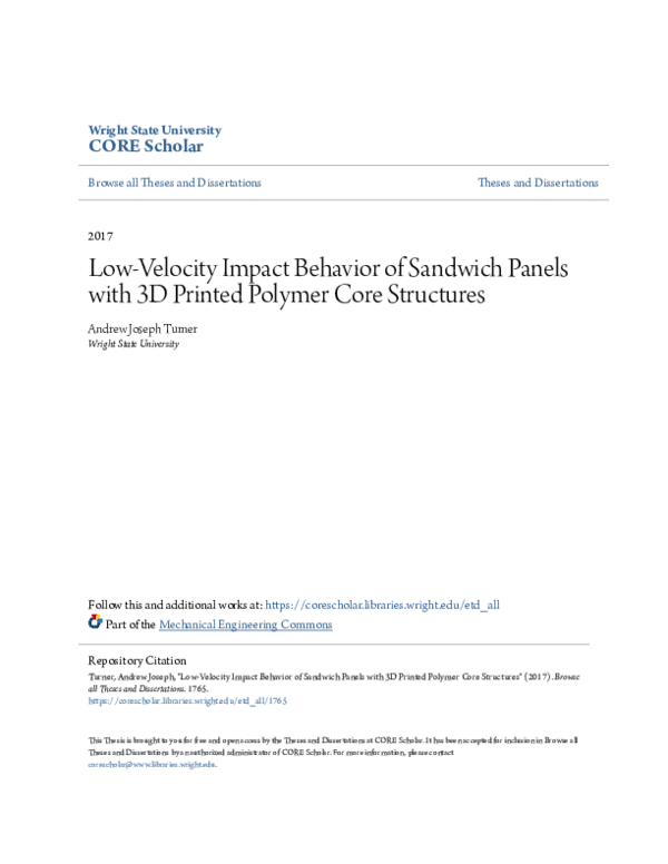 (PDF) Low-Velocity Impact Behavior of Sandwich Panels with 3D Printed Polymer Core Structures
