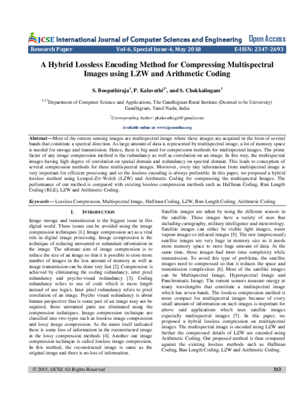 (PDF) A Hybrid Lossless Encoding Method for Compressing Multispectral Images using LZW and ...
