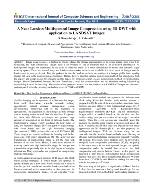 Pdf A Near Lossless Multispectral Image Compression Using 3d Dwt With Application To Landsat