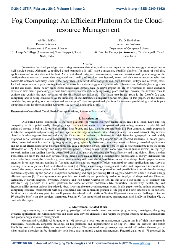 Pdf Fog Computing An Efficient Platform For The Cloud Resource Management