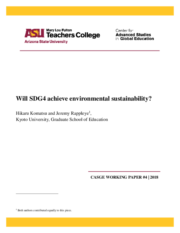 (PDF) Will SDG4 achieve environmental sustainability?