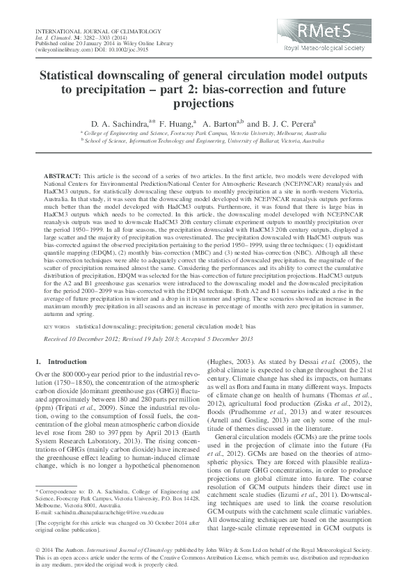 Pdf Statistical Downscaling Of General Circulation Model Outputs To
