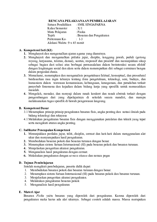 (DOC) RPP KD 1 besaran dan pengukuran-