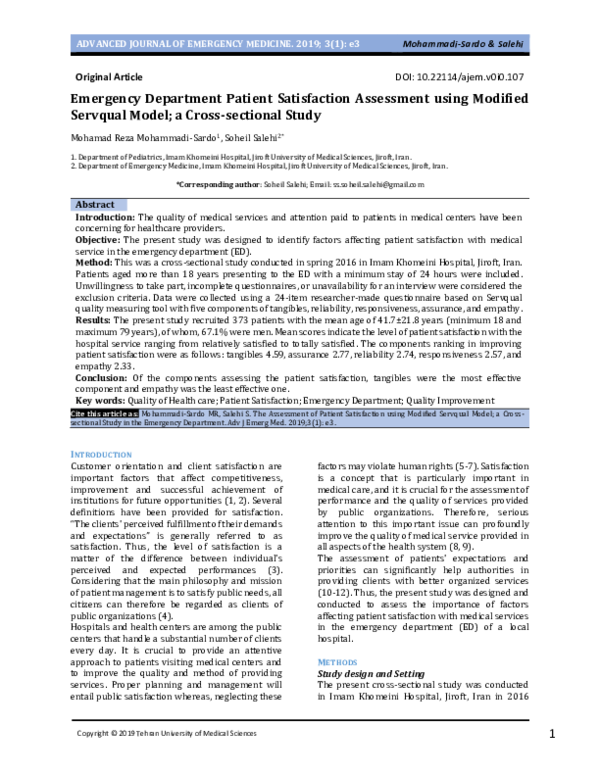 (PDF) Emergency Department Patient Satisfaction Assessment using ...