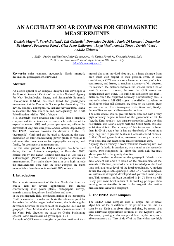 (PDF) An accurate solar compass for geomagnetic measurements