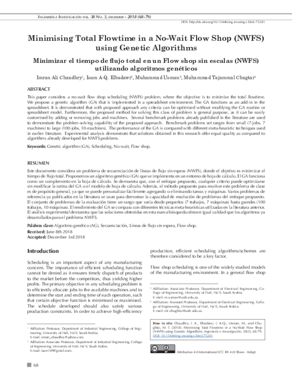 (PDF) Minimising Total Flowtime in a No-Wait Flow Shop (NWFS) using Genetic Algorithms