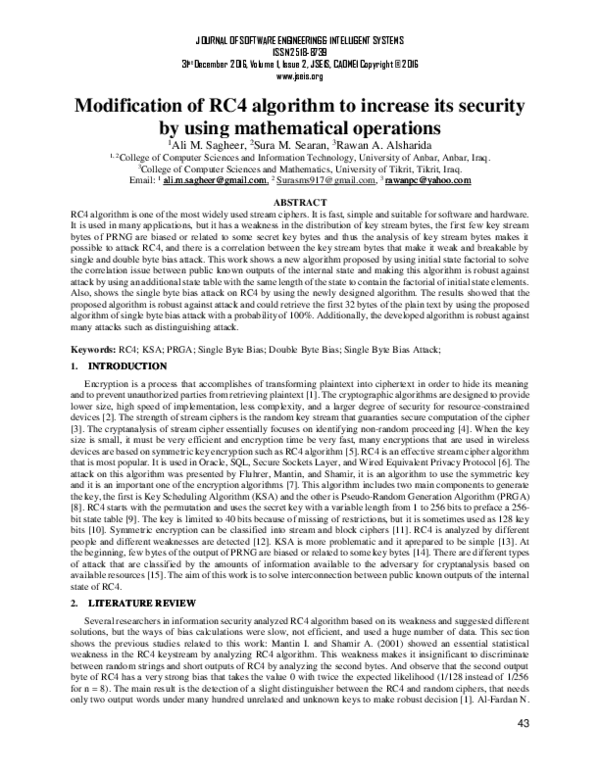 Pdf Modification Of Rc4 Algorithm To Increase Its Security By Using Mathematical Operations