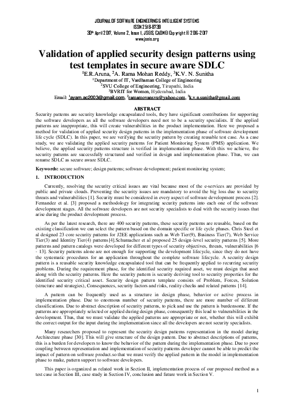 Pdf Validation Of Applied Security Design Patterns Using Test