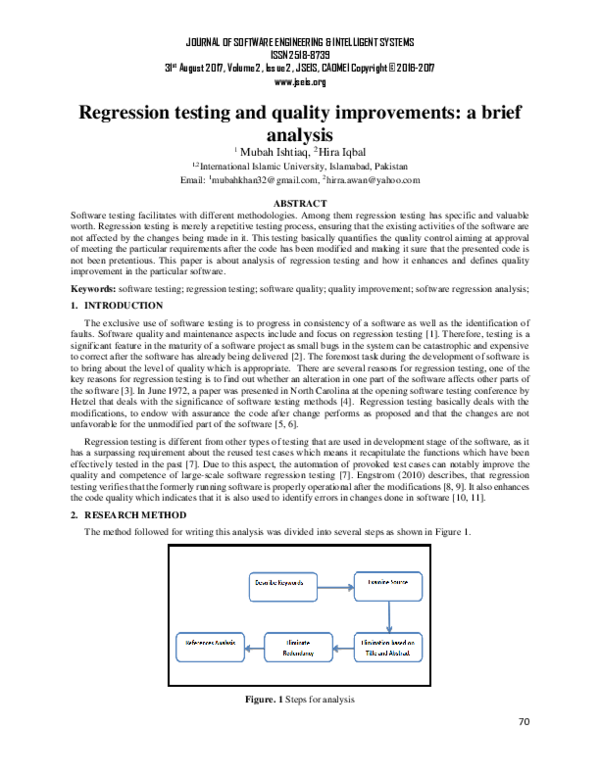 (PDF) Regression testing and quality improvements: a brief analysis