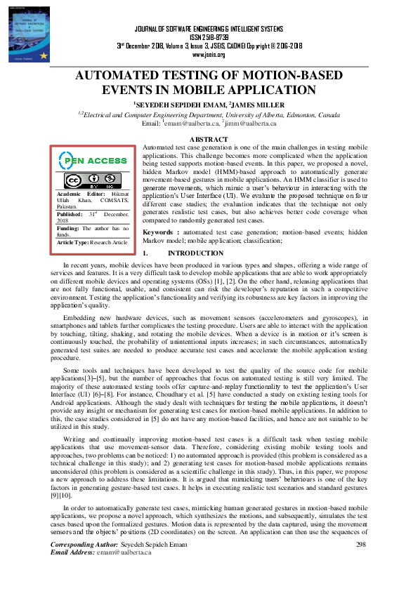 (PDF) AUTOMATED TESTING OF MOTION-BASED EVENTS IN MOBILE APPLICATION