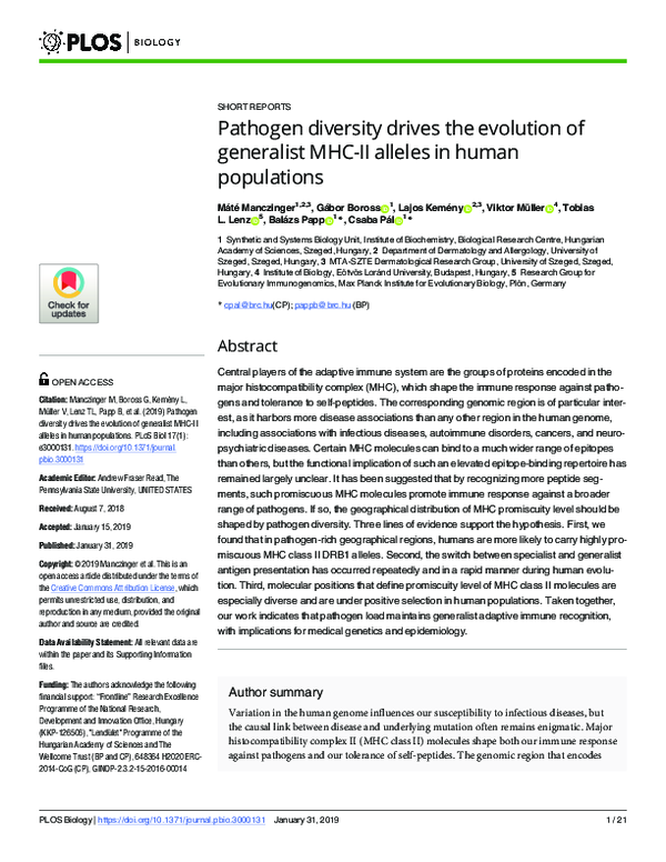 (PDF) Pathogen diversity drives the evolution of generalist MHC-II ...