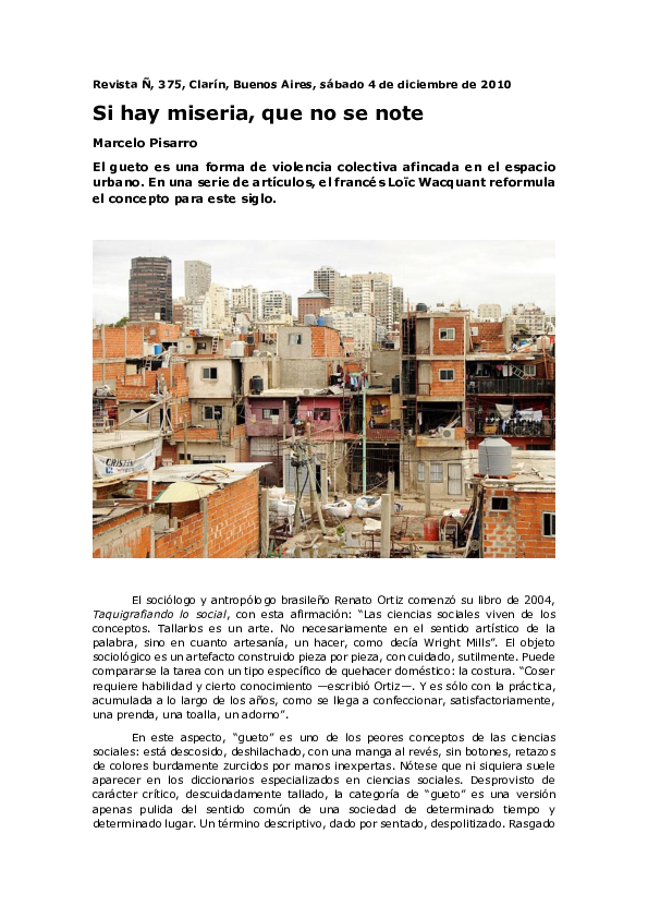 (PDF) Loïc Wacquant, "Las dos caras de un gueto. Ensayos sobre ...