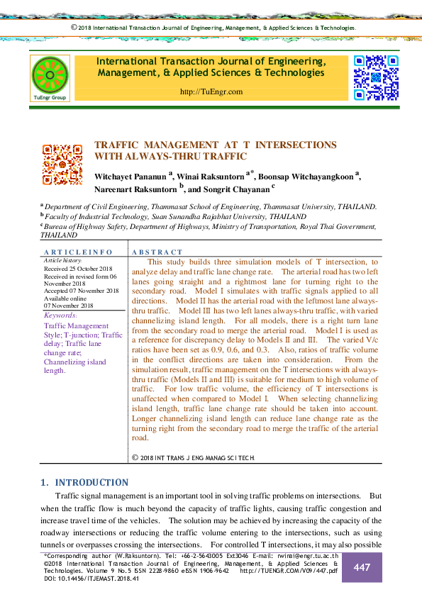 (PDF) TRAFFIC MANAGEMENT AT T INTERSECTIONS WITH ALWAYS-THRU TRAFFIC