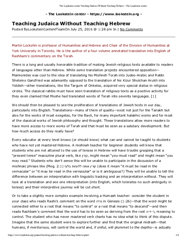 (PDF) Martin I. Lockshin, “Teaching Judaica Without Teaching Hebrew ...
