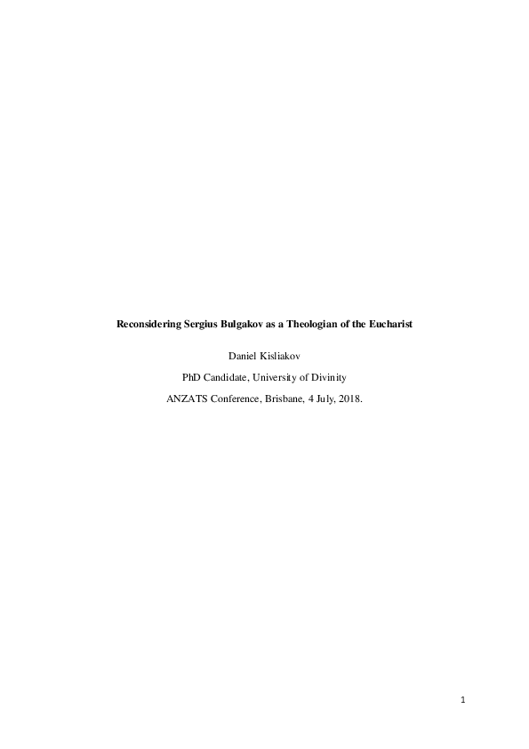 (PDF) Reconsidering Sergius Bulgakov as a Theologian of the Eucharist