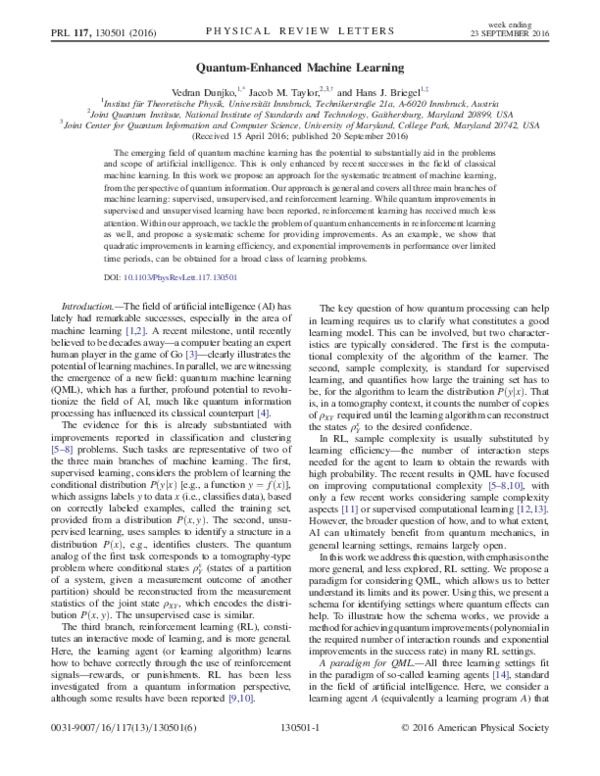 (PDF) Quantum-Enhanced Machine Learning