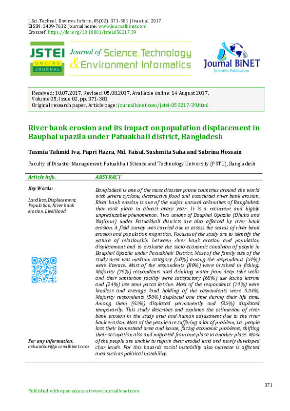 (PDF) Disasters and Forced Migration: A Case Study on Riverbank Erosion ...
