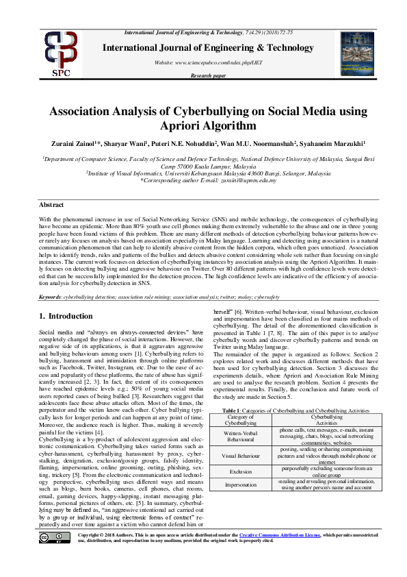 (PDF) Association Analysis of Cyberbullying on Social Media using Apriori Algorithm.pdf