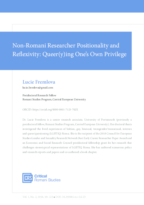 (PDF) Non-Romani Researcher Positionality and Reflexivity: Queer(y)ing ...
