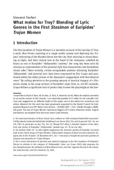 (PDF) What melos for Troy? Blending of Lyric Genres in the First ...