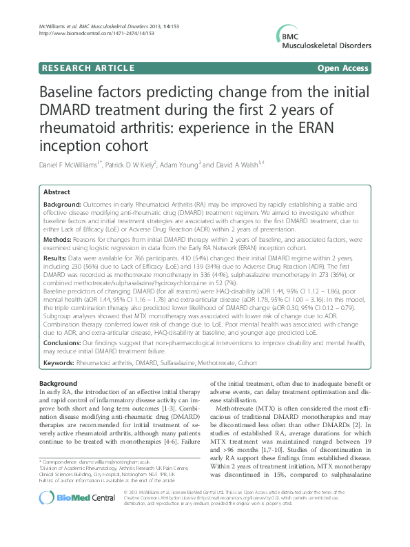 (PDF) Baseline factors predicting change from the initial DMARD ...