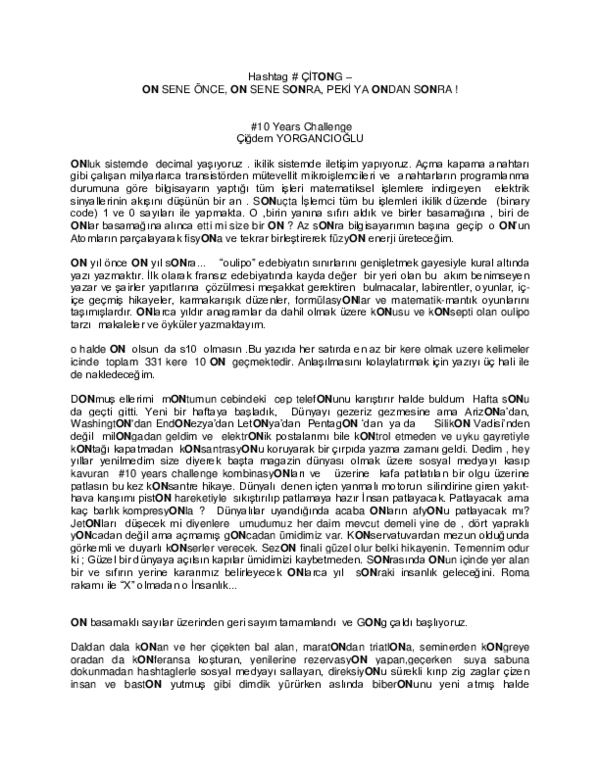 (PDF) 10 YEARS CHALLENGE CREATIVE WRITING OULIPO TECHNIQUE CIGDEM ...