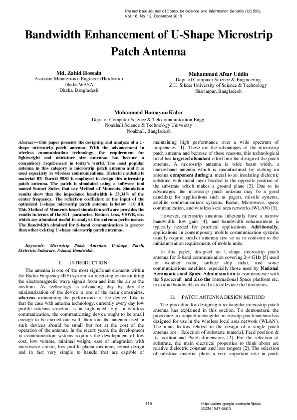 (PDF) Bandwidth Enhancement of U-Shape Microstrip Patch Antenna