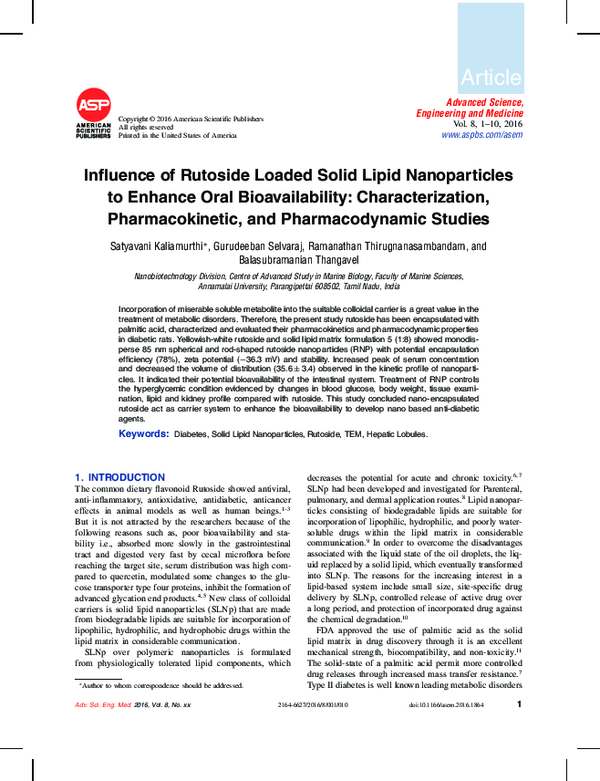 (PDF) Influence of Rutoside Loaded Solid Lipid Nanoparticles to Enhance ...