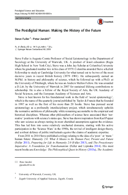 (PDF) The Postdigital Human: Making the History of the Future