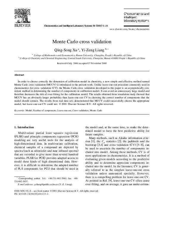 Pdf Monte Carlo Cross Validation