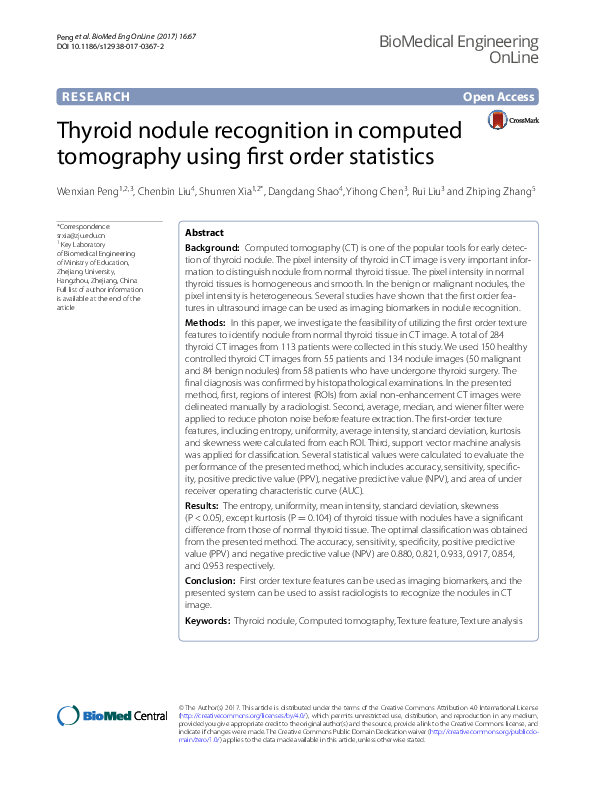 (PDF) Thyroid nodule recognition in computed tomography using first order statistics