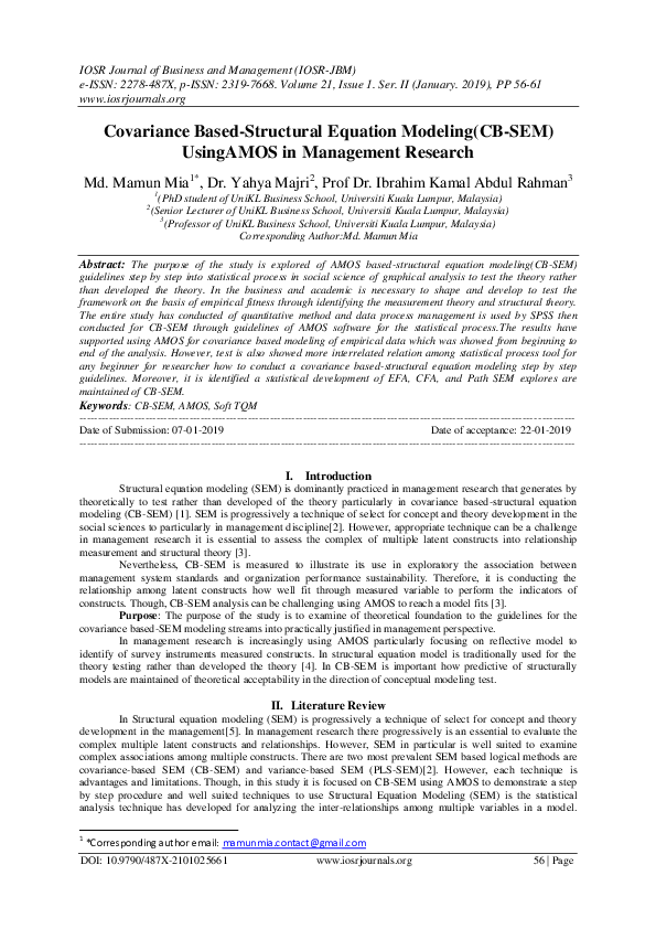 (PDF) Covariance Based-Structural Equation Modeling(CB-SEM) UsingAMOS ...