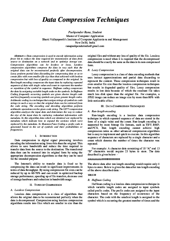 (DOC) Data Compression Techniques | Pushpender Rana - Academia.edu