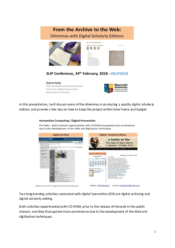 (PDF) (2018) 'From the Archive to the Web: Dilemmas with Digital ...