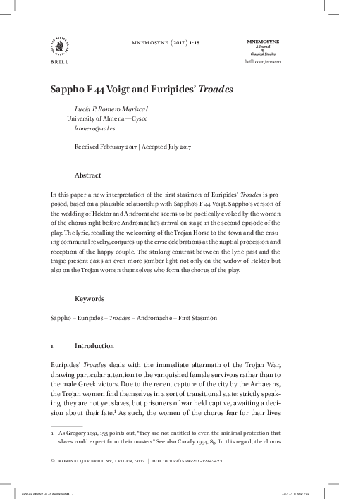 (PDF) Sappho F 44 and Euripides' Troades