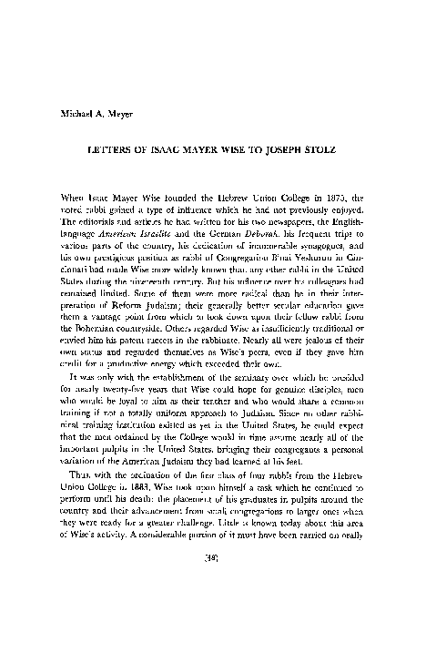 (PDF) Michael A. Meyer, “Letters of Isaac Mayer Wise to Joseph Stolz ...