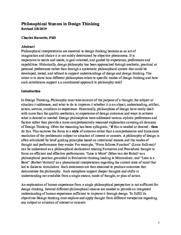 (PDF) Philosophical Stances in Design Thinking