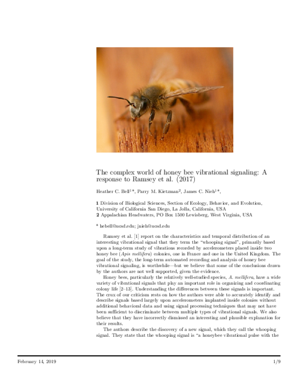 (PDF) The complex world of honey bee vibrational signaling: A response ...